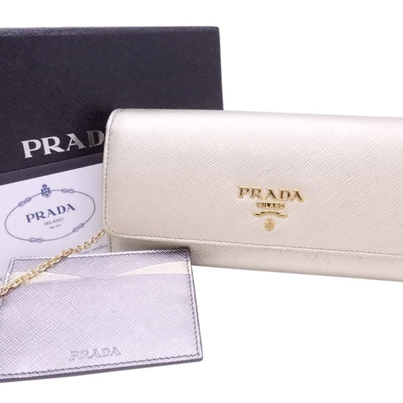 Prada | Accessories | Prada Prada Bifold Long Wallet Logo Gold Saffiano ...